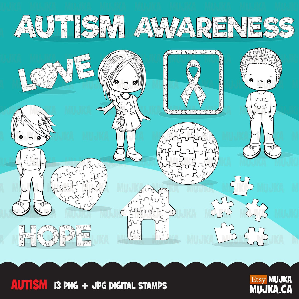 Autism Digital Stamps. Autism awareness graphics – MUJKA CLIPARTS