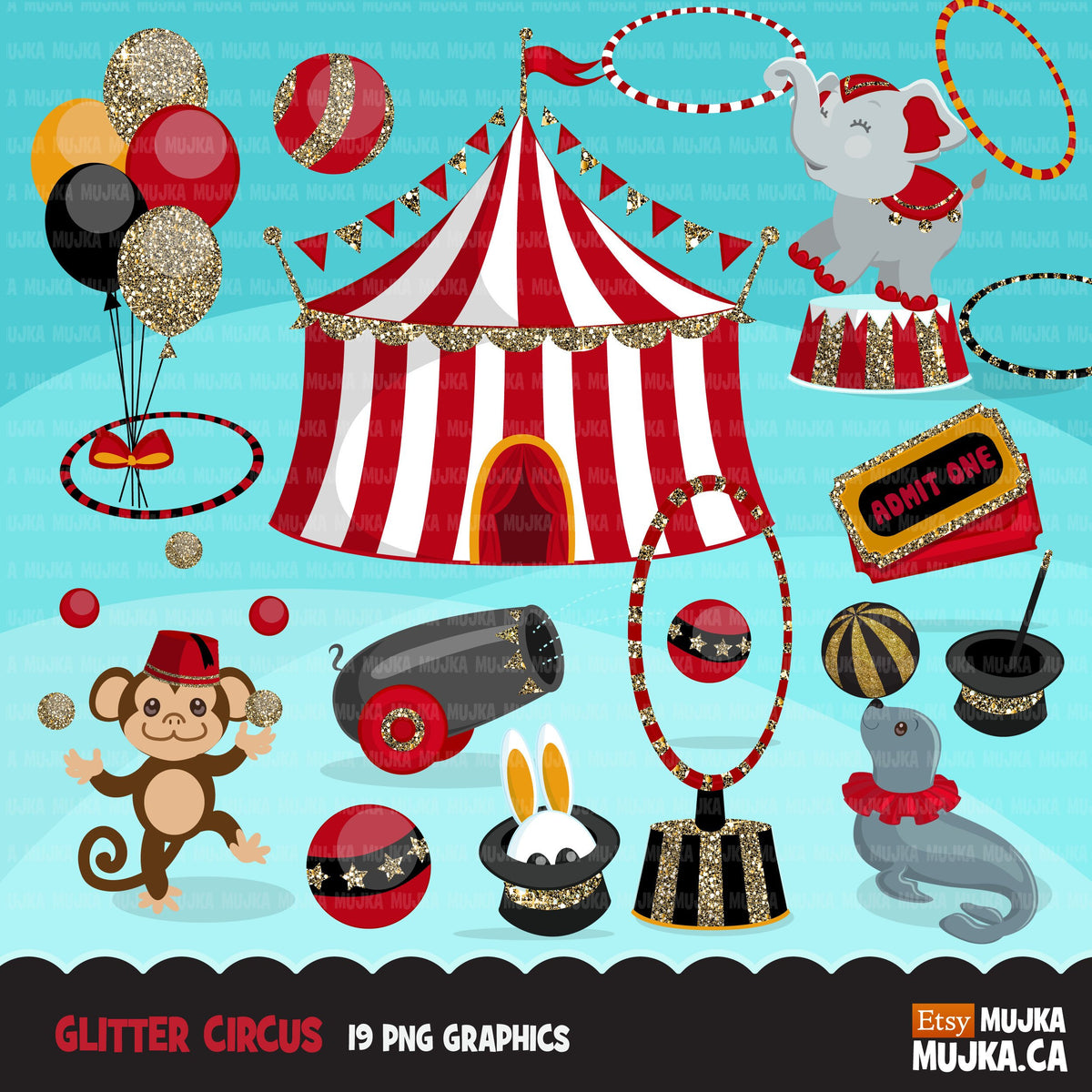 Glitter Circus Clipart Big top, animal clip – MUJKA CLIPARTS