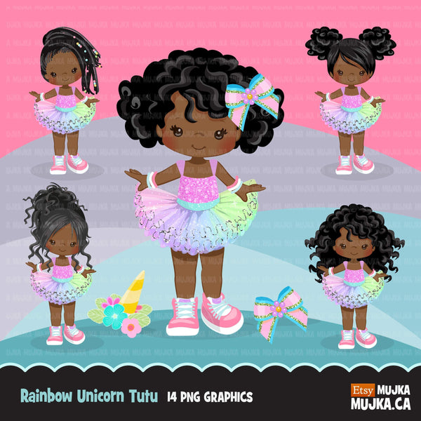 Rainbow Unicorn Tutu Clipart for dark skin girls. Summer spring tutu ...