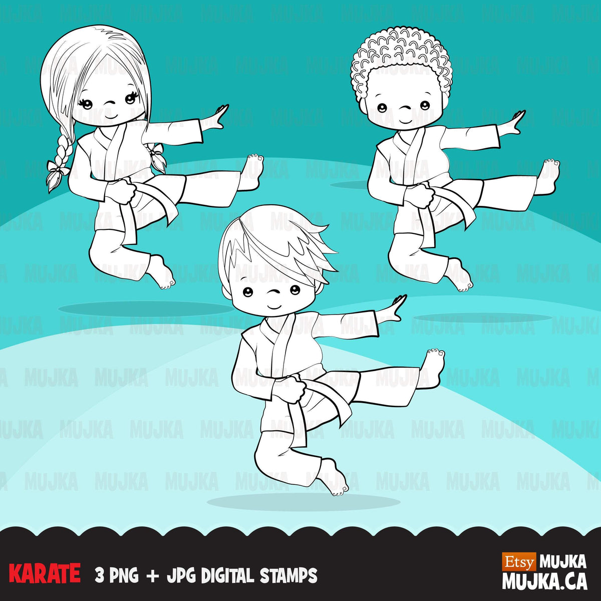 Karate Digital Stamps, Sports graphics, martial arts line art graphics ...
