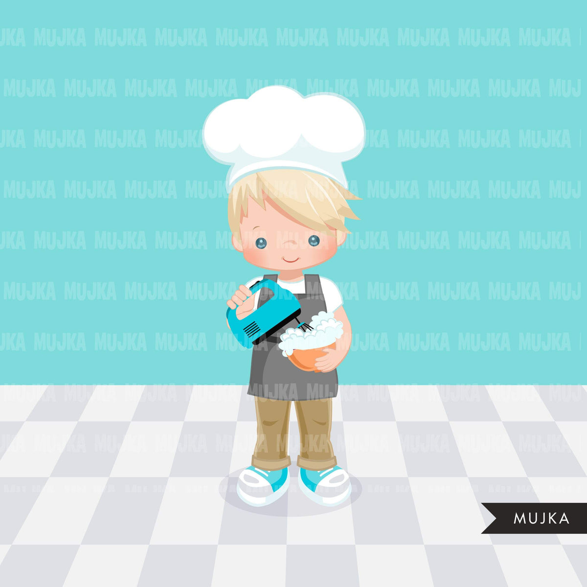 Baking Clipart, Cute baker boy characters, kitchen chores, baking part ...
