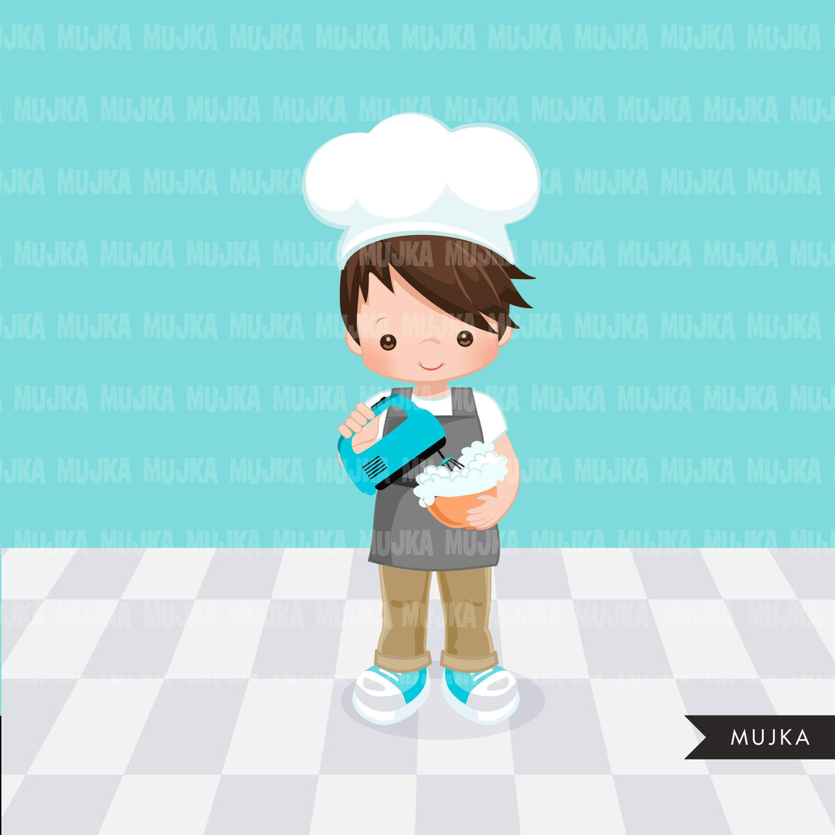 Baking Clipart, Cute baker boy characters, kitchen chores, baking part ...