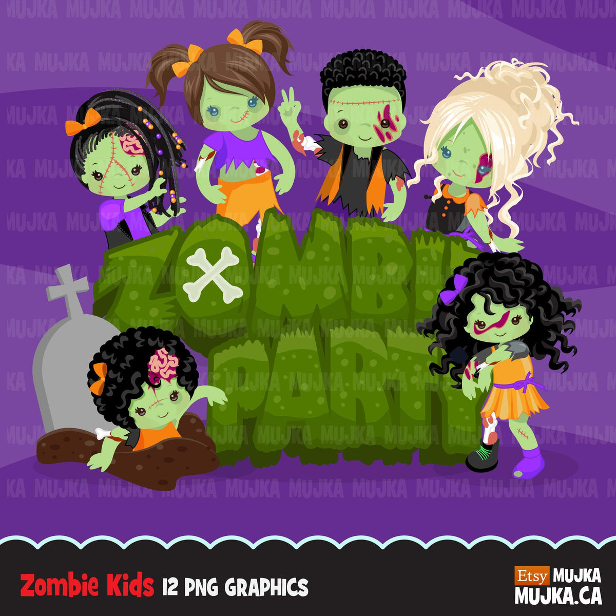 Halloween zombie kids clipart 2 Cute zombies, grave, rip, brains graph ...