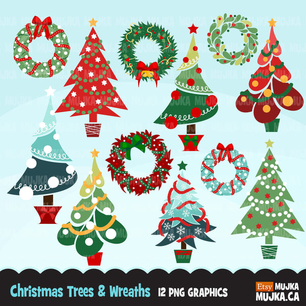 Christmas trees and wreaths clipart, noel graphics – MUJKA CLIPARTS