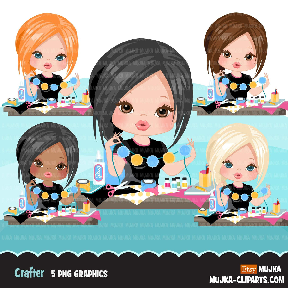 Woman crafting avatar clipart with scrapbooking graphics girl, print a ...