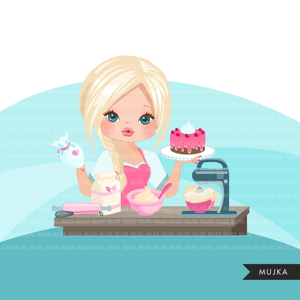 Woman baker avatar clipart with baking supplies, print and cut, baking ...