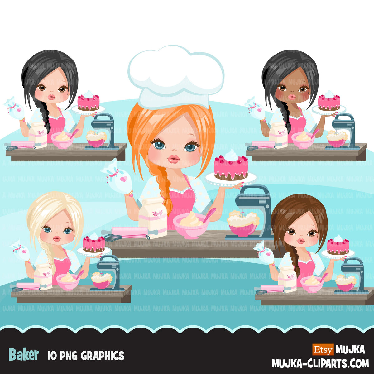 Woman baker avatar clipart with baking supplies, print and cut, baking ...