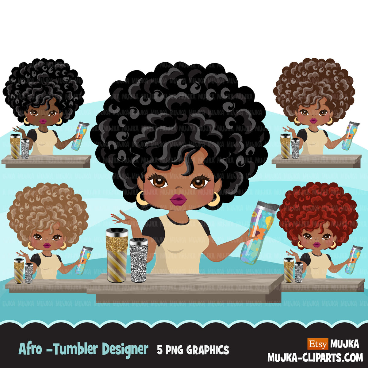 Afro Boss Woman tumbler designer avatar clipart with glitter tumblers ...
