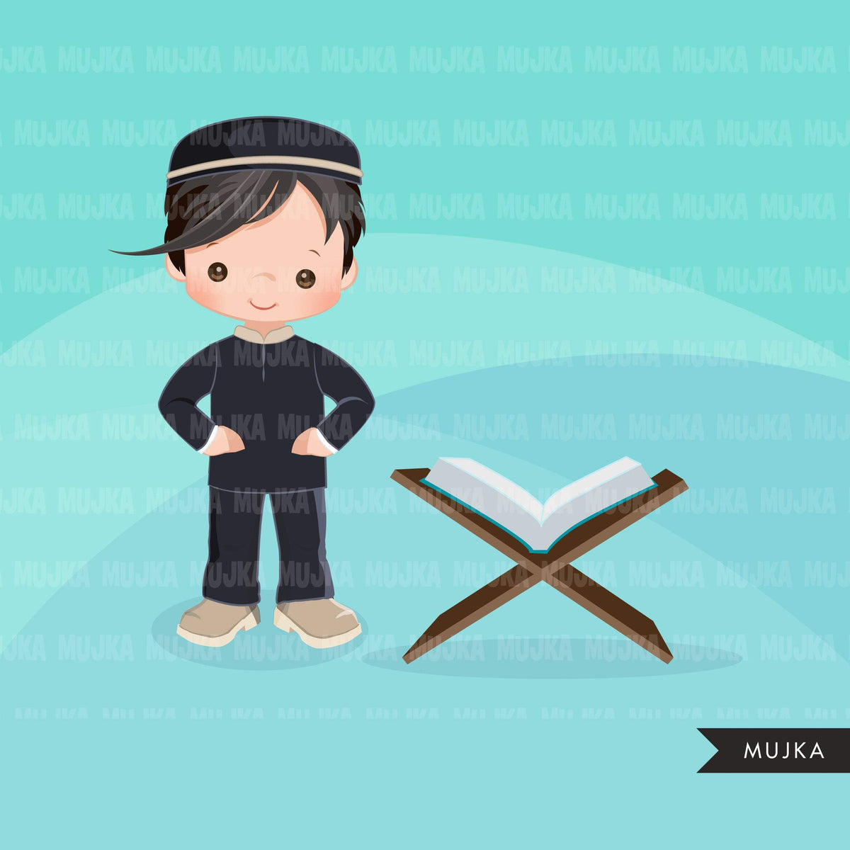 Muslim boys clipart. Islam graphics, Quran reading kids with Taqiyah a ...