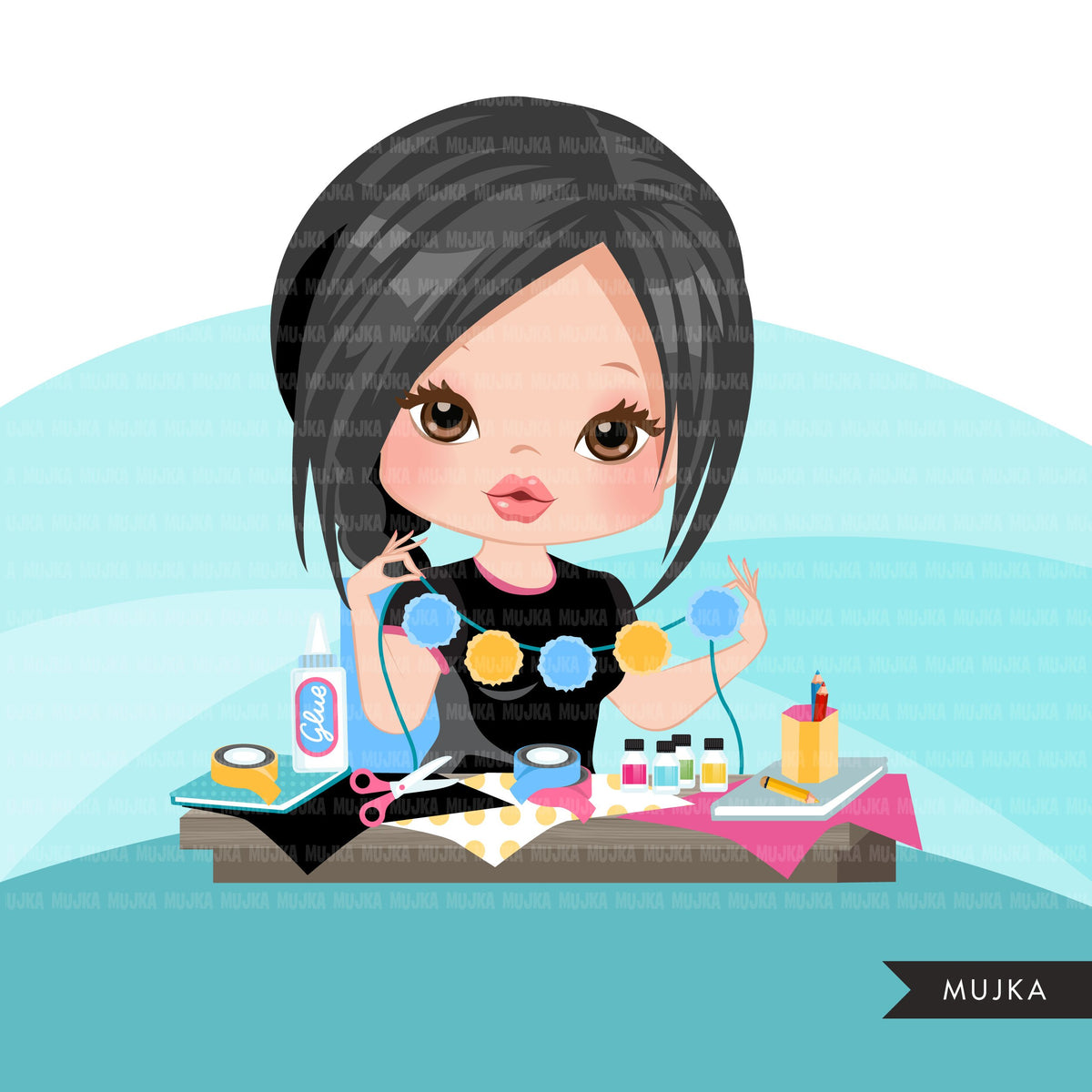 Woman crafting avatar clipart with scrapbooking graphics girl, print a ...