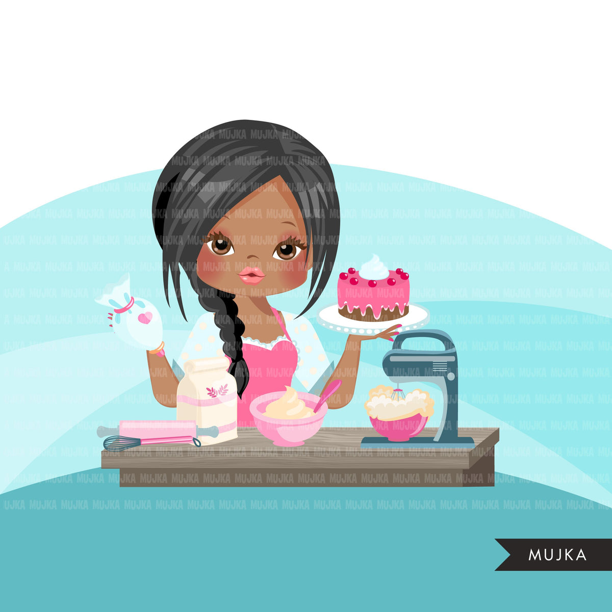 Woman baker avatar clipart with baking supplies, print and cut, baking ...