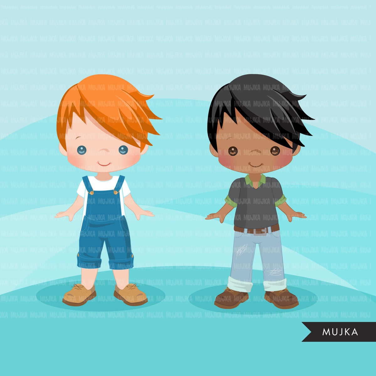 Paper doll clipart, Little Boys Dressing Party Graphics. Cute Characte ...