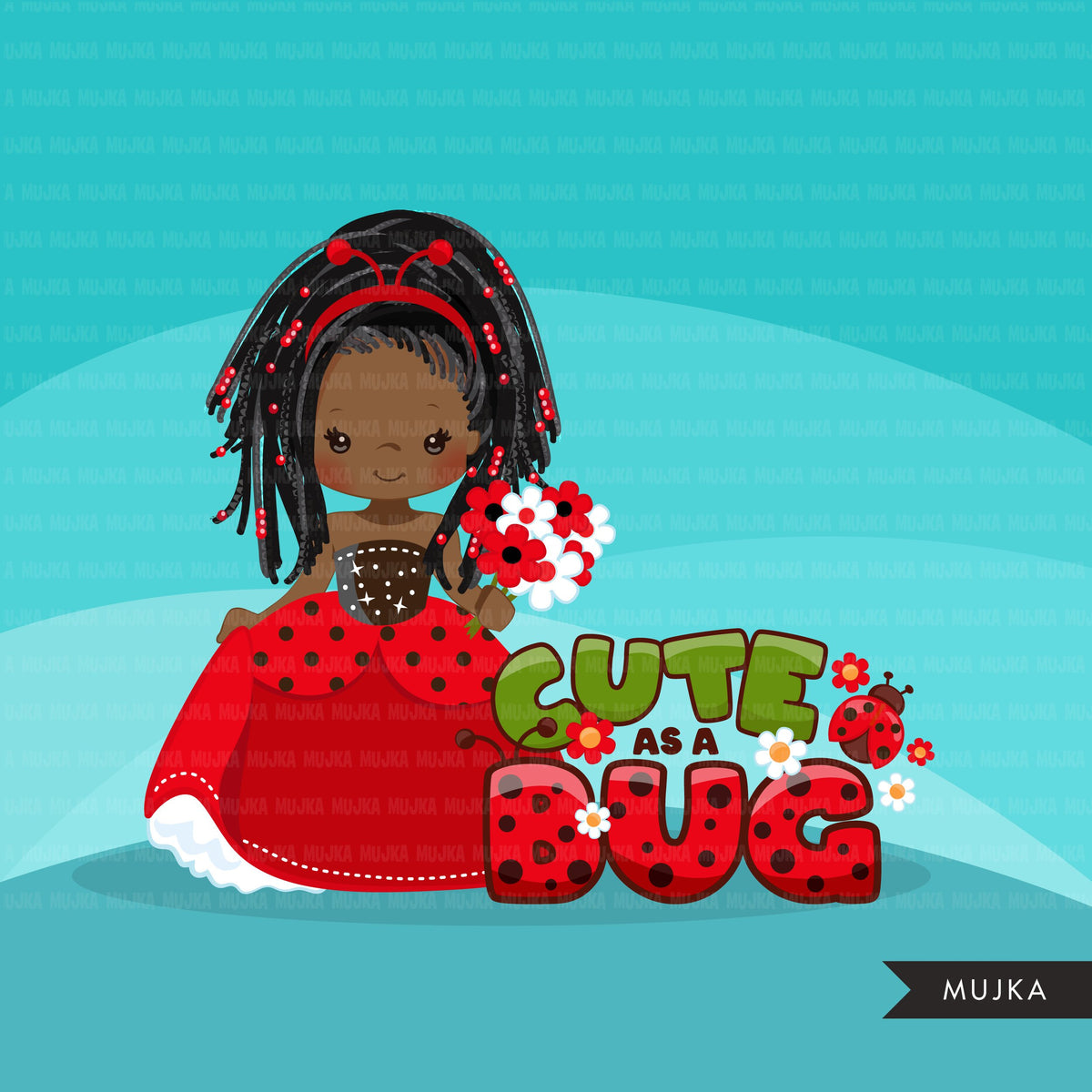 Ladybug Clipart, Black Princess, fairy tale graphics, girls with flowe ...