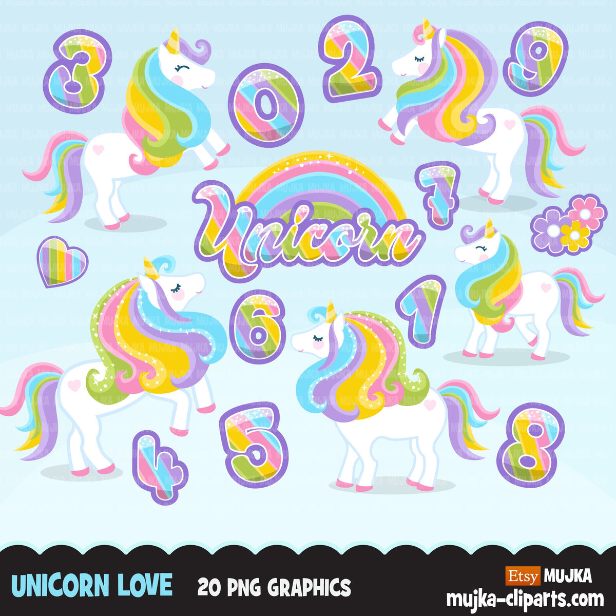 Unicorn Clipart Bundle, Unicorn princess, numbers, glitters graphics c ...