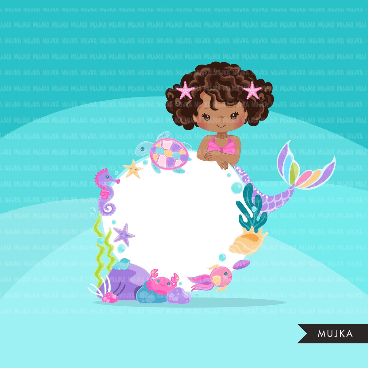 Mermaid clipart, cute underwater frame, pastel rainbow mermaid graphic ...