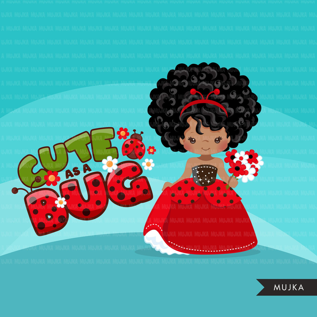 Ladybug Clipart, Black Princess, fairy tale graphics, girls with flowe ...