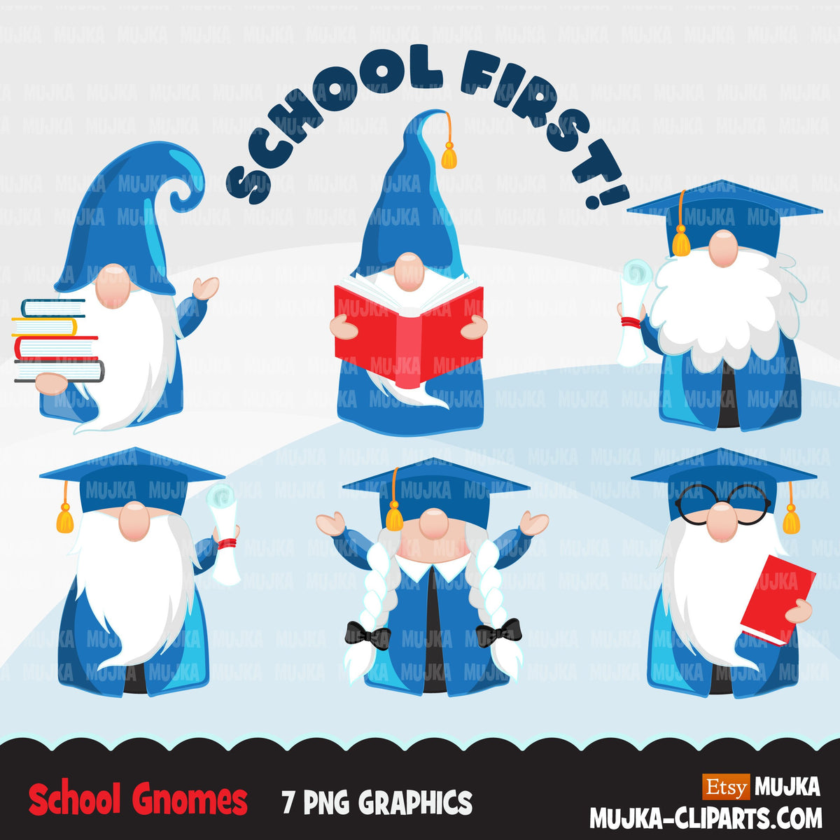 Graduation gnomes clipart, student reading book, school clip art, teac ...