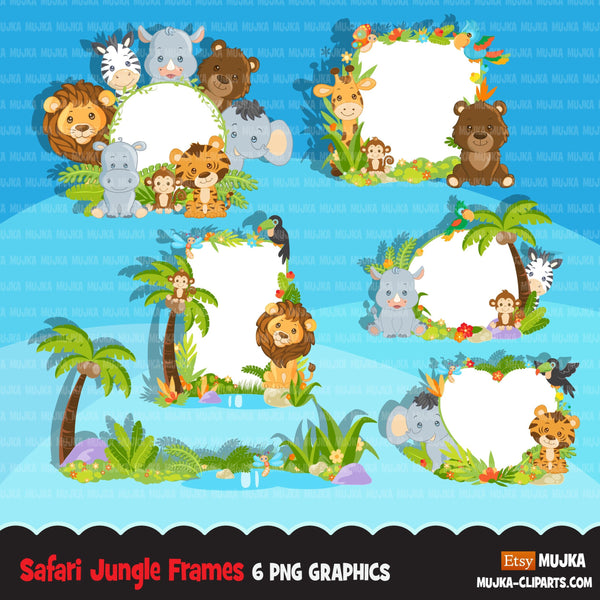 Safari Jungle frames clipart, forest frames with lion, tiger, zebra, m ...