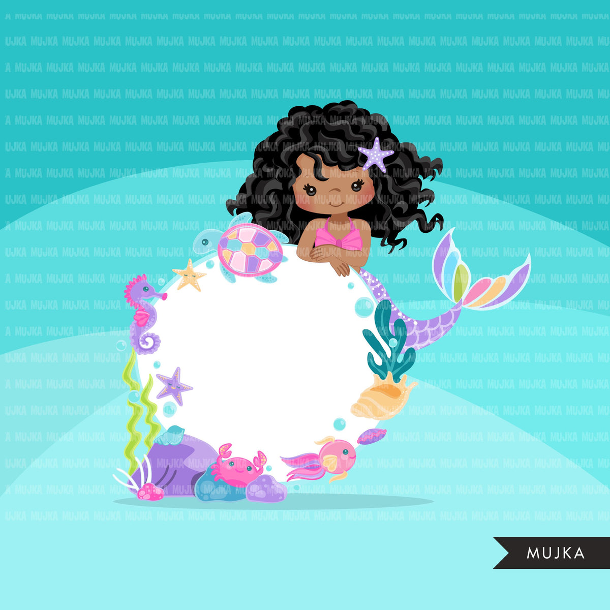 Mermaid clipart, cute underwater frame, pastel rainbow mermaid graphic ...