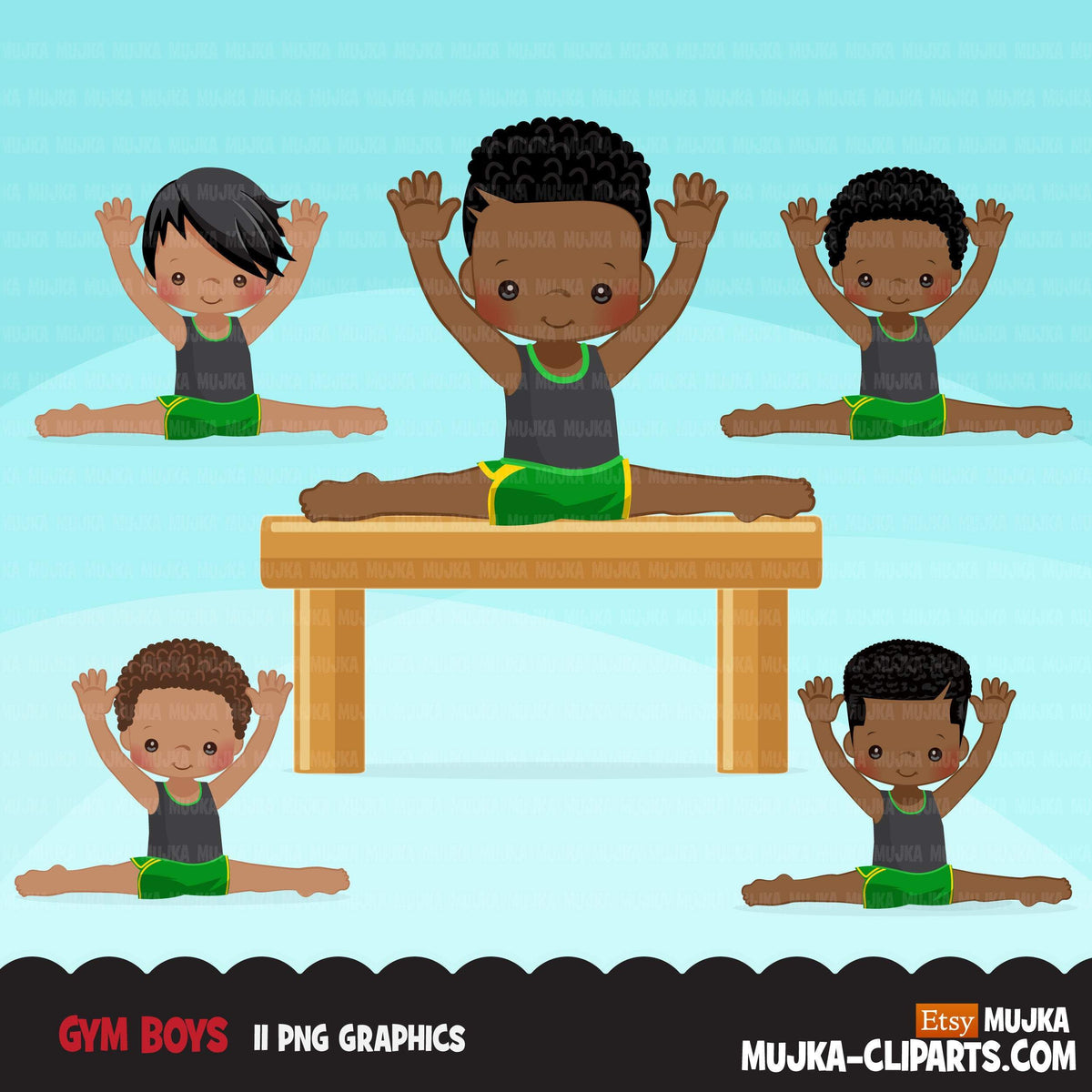 Gymnastics Clipart, Gymnast black boys, balance bar, sports, school ac ...