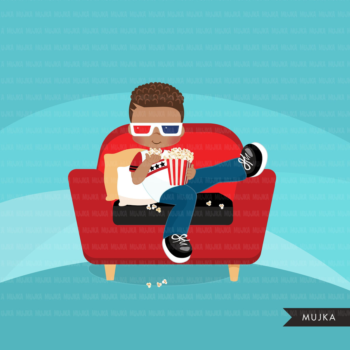 Movie night Clipart, movie birthday party, black boys graphics, popcor ...