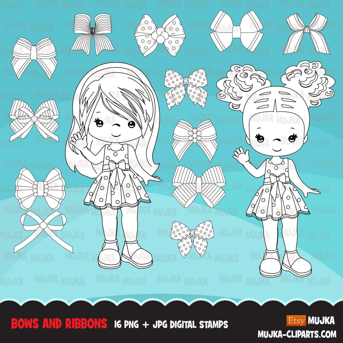 Bows and Ribbons Digital stamps, decorate hair bows, little girl graph ...