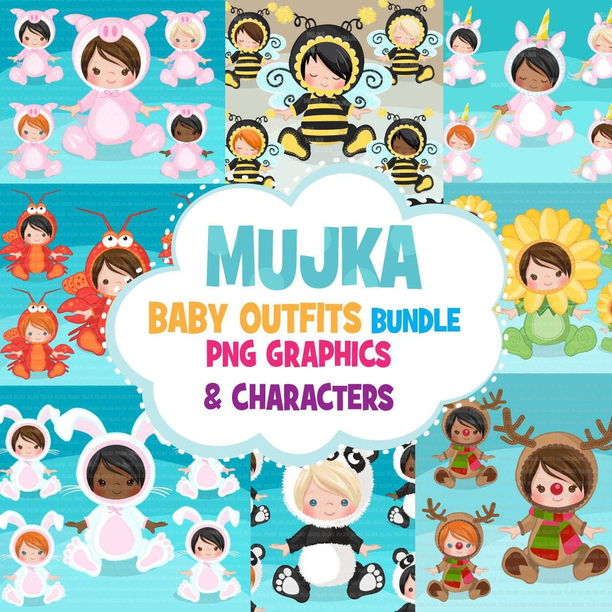 Baby animal outfits Bundle, baby shower, first birthday props, sublima ...