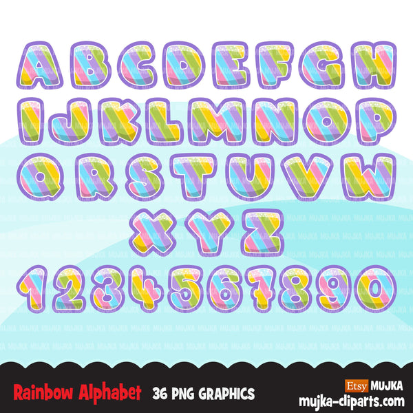 Rainbow Alphabet Clipart, stackable, boy and girl birthday, pastel col ...