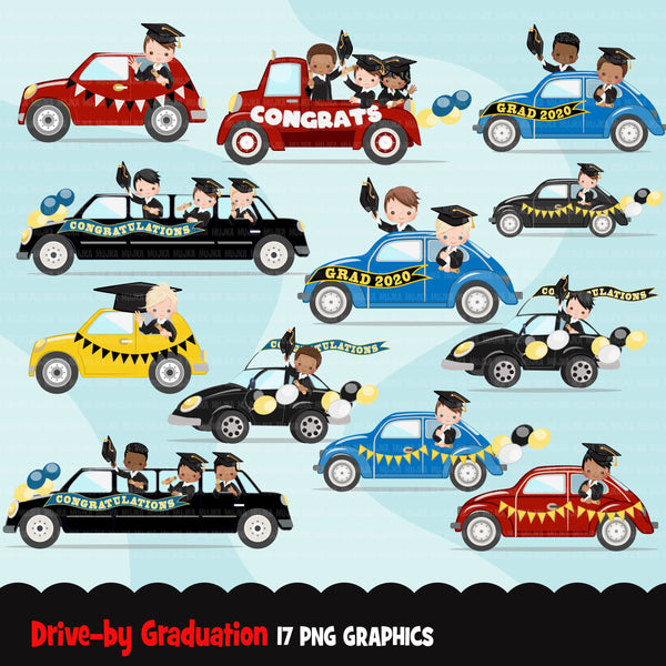 Drive by Graduation parade clipart, boys quarantine grads party, drive ...