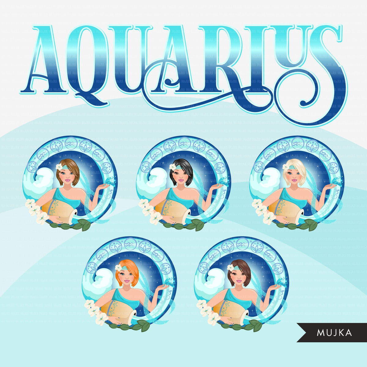 Zodiac Aquarius Clipart, Png digital download, Sublimation Graphics fo ...