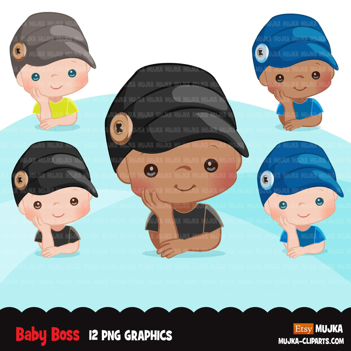Baby Boss Clipboys with cute boss button hat, black baby boy bonnet gr ...