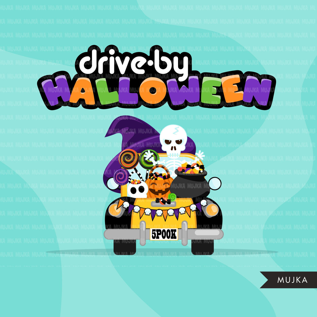 Drive by Halloween Party parade clipart, quarantine party, drive throu ...