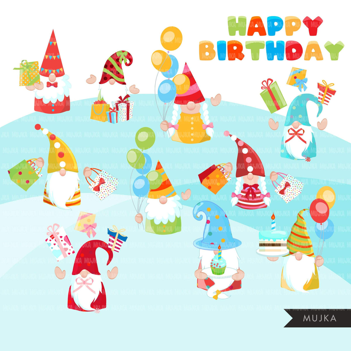 Birthday gnomes Clipart, birthday graphics, colorful party Gnome graph ...
