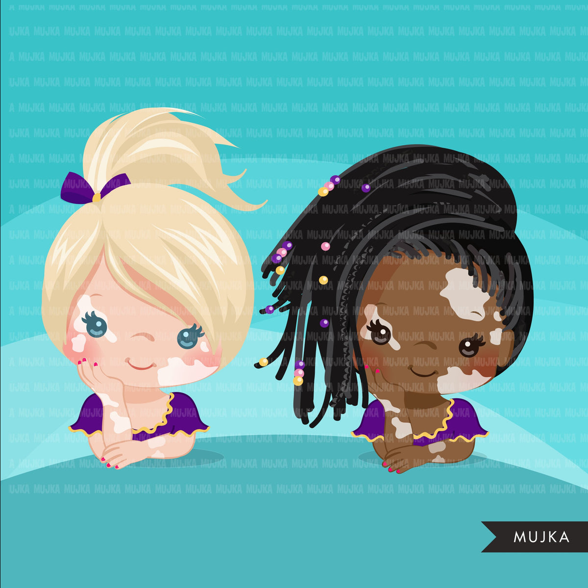 Special Needs Vitiligo clipart, autoimmune disease, marble skin girl ...