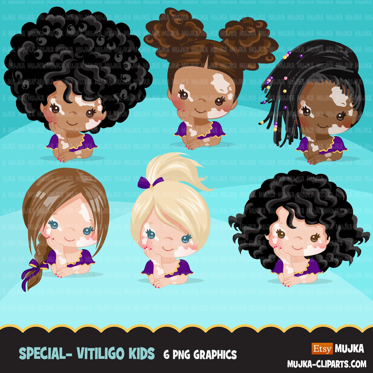 Special Needs Vitiligo clipart, autoimmune disease, marble skin girl ...