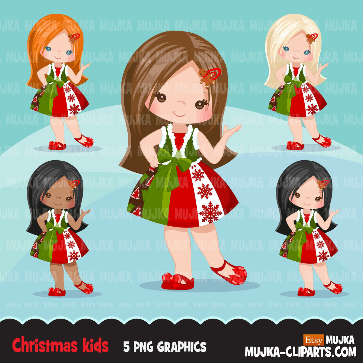 Christmas Clipart, little girl christmas outfit, Noel graphics, Holida ...