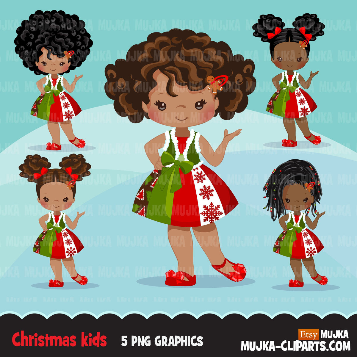 Christmas Clipart, black girl christmas outfit, Noel graphics, Holiday ...