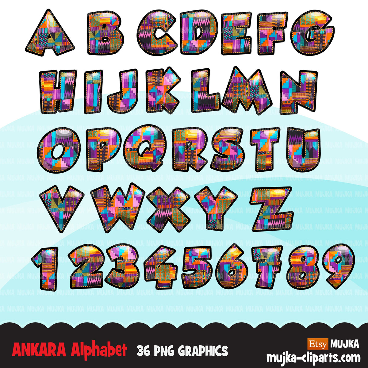 Ankara African Alphabet Clipart, stackable, black history letters, Kwa ...