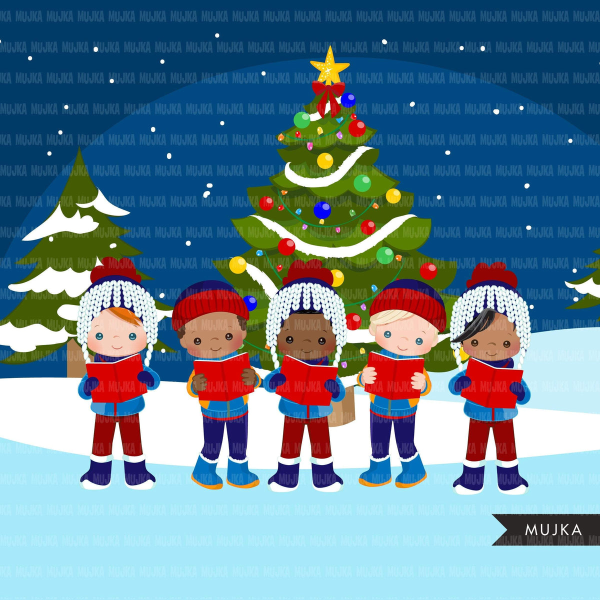 Christmas Carol clipart, Christmas caroler boy, black boy, Christmas t ...