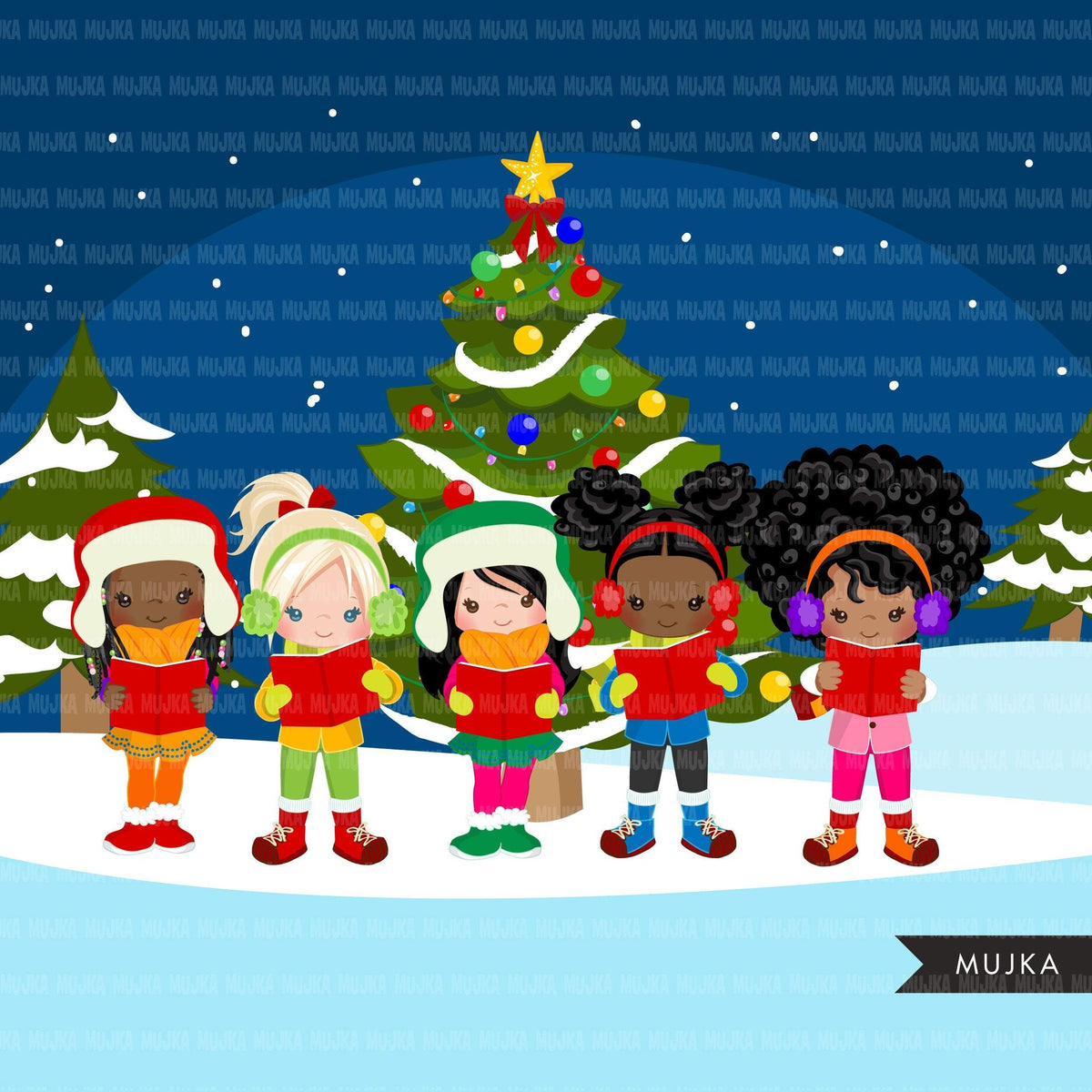 Christmas Carol clipart, Christmas caroler girl, black girls, Christma ...