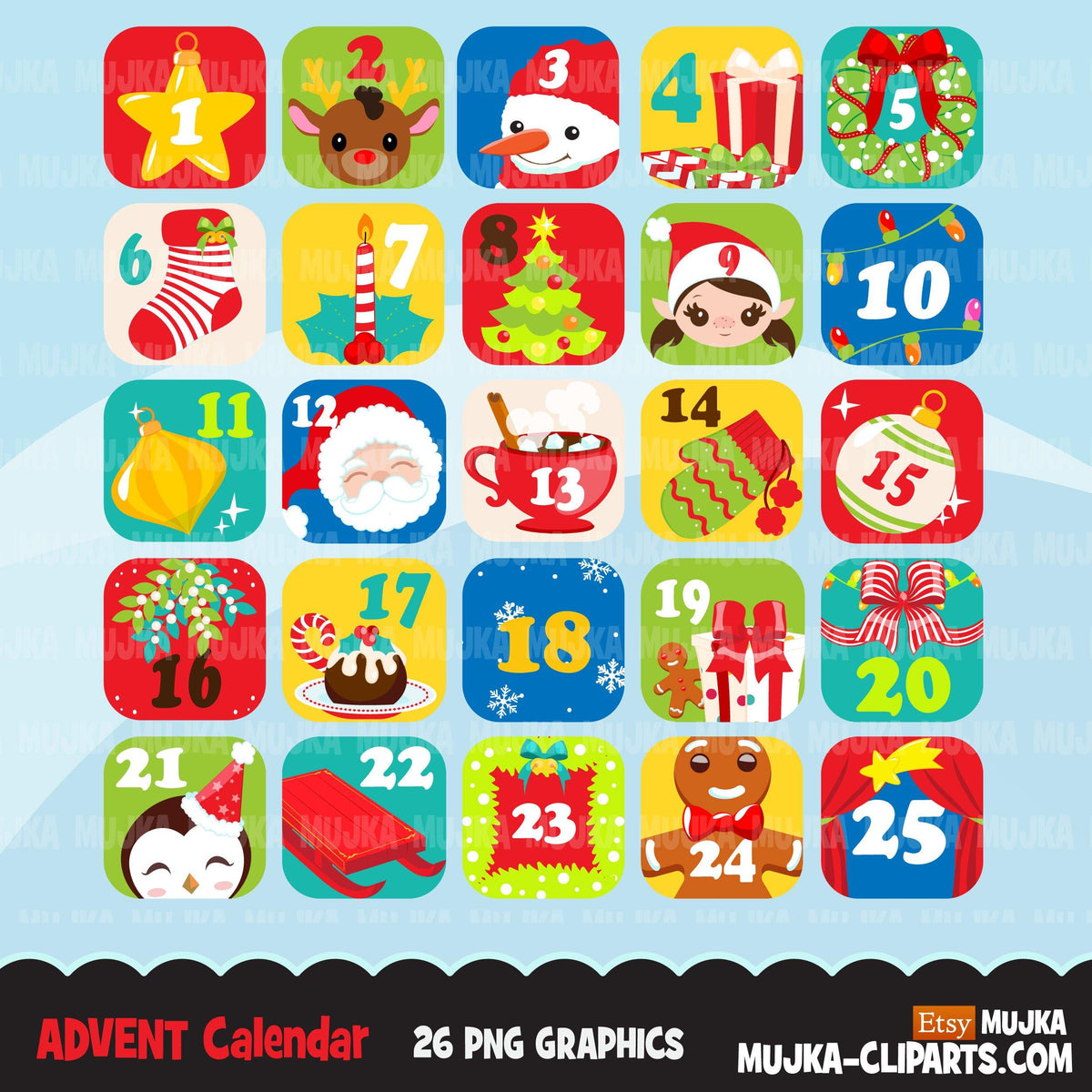 Christmas Clipart, Advent Calendar graphics, Noel graphics, png sublim ...