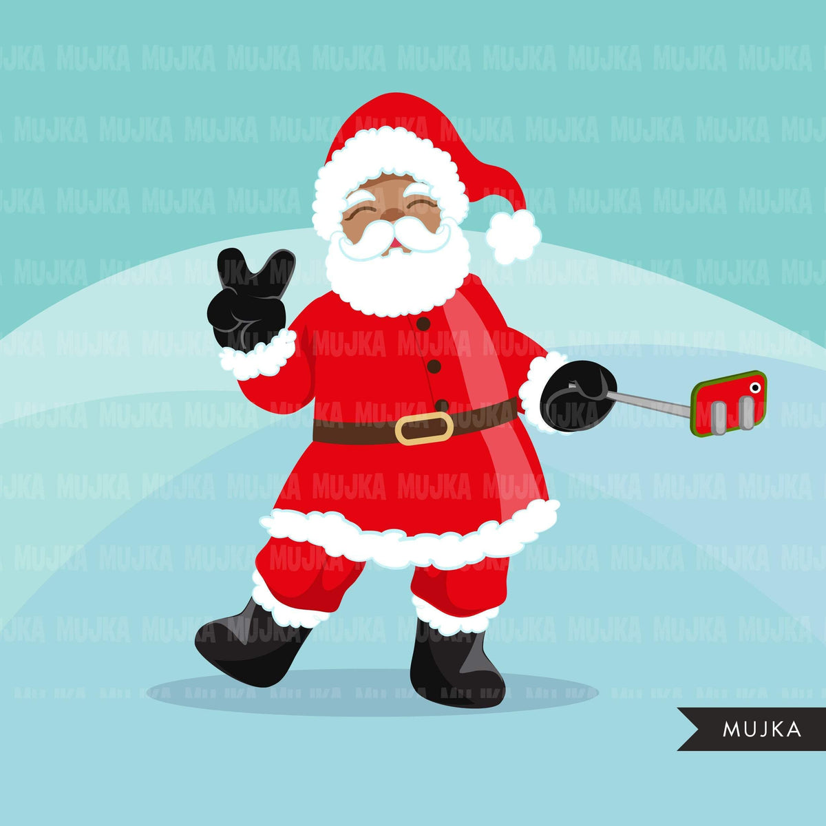 Santa selfie Clipart, Christmas selfie graphics, Santa with cellphone ...
