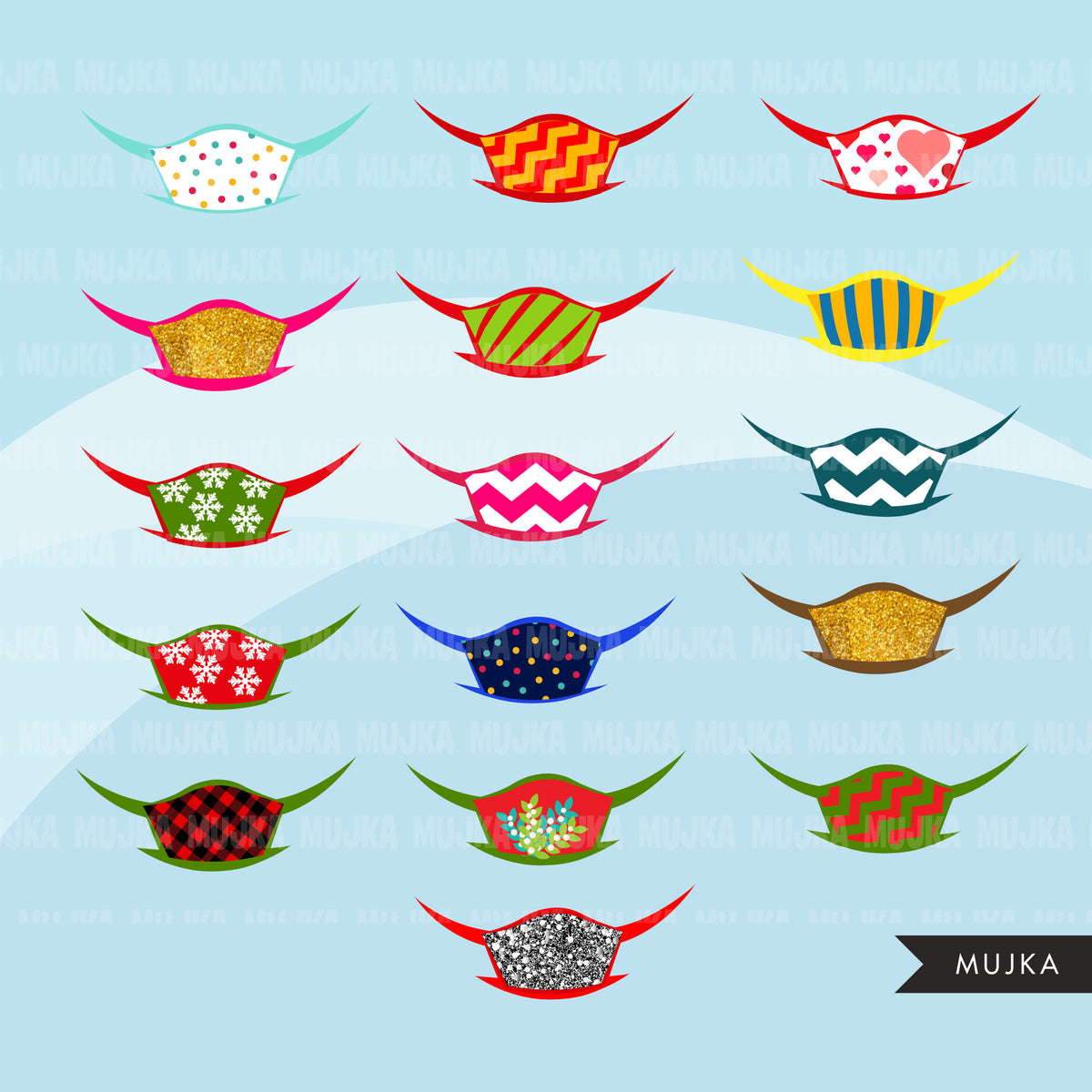 Christmas face masks clipart, Christmas graphics, covid Christmas, fac ...