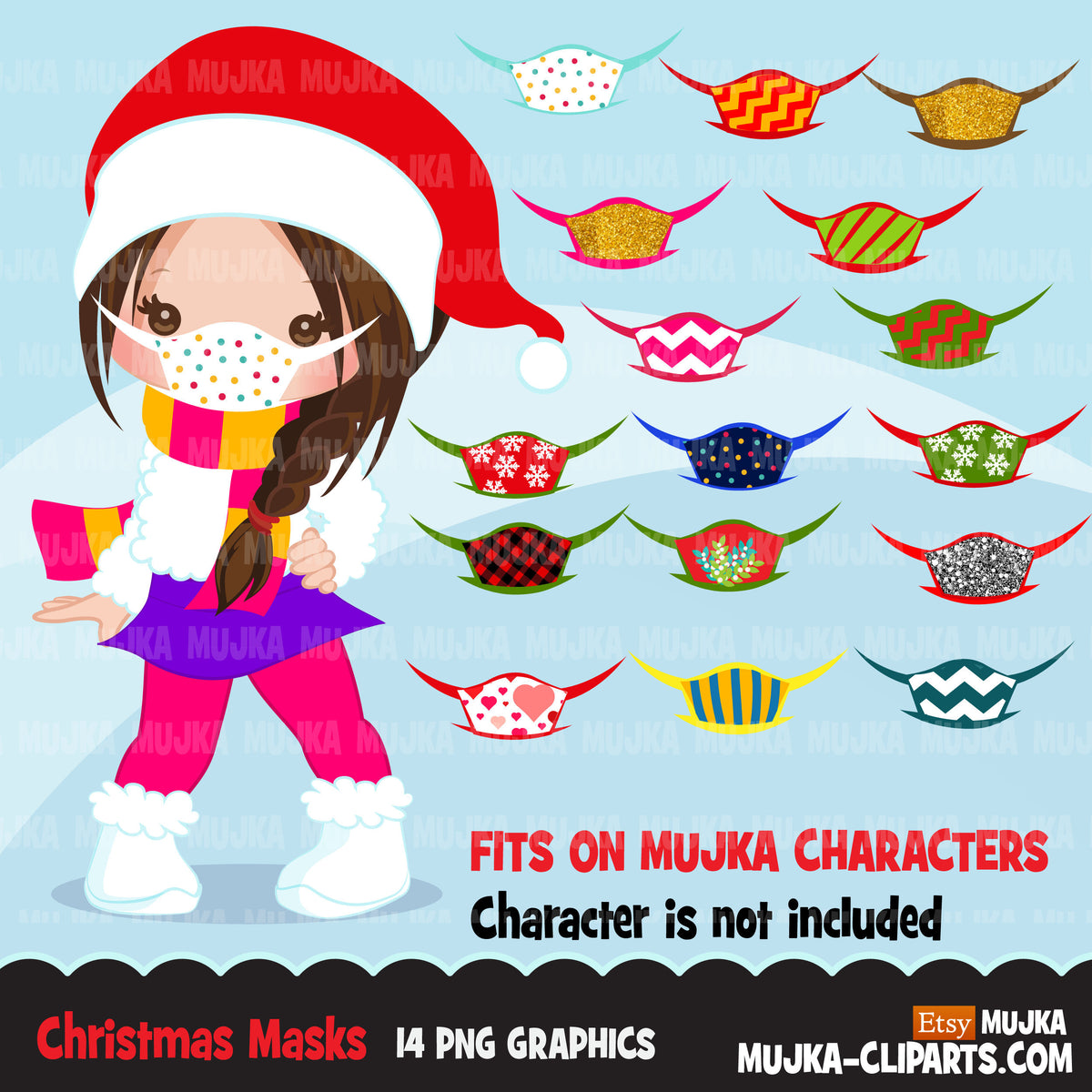 Christmas face masks clipart, Christmas graphics, covid Christmas, fac ...
