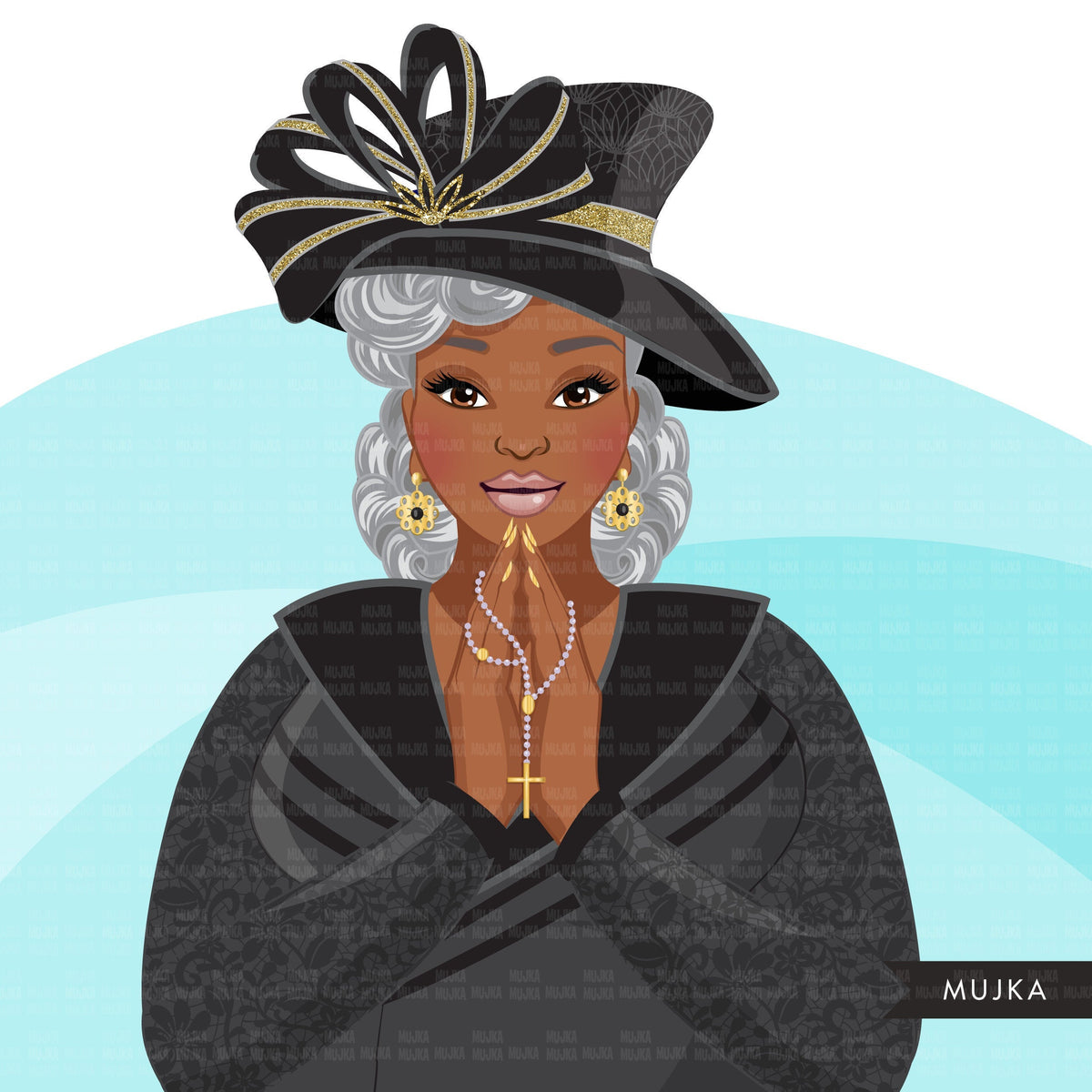 Church ladies clipart, praying sisters sublimation designs, black curv ...