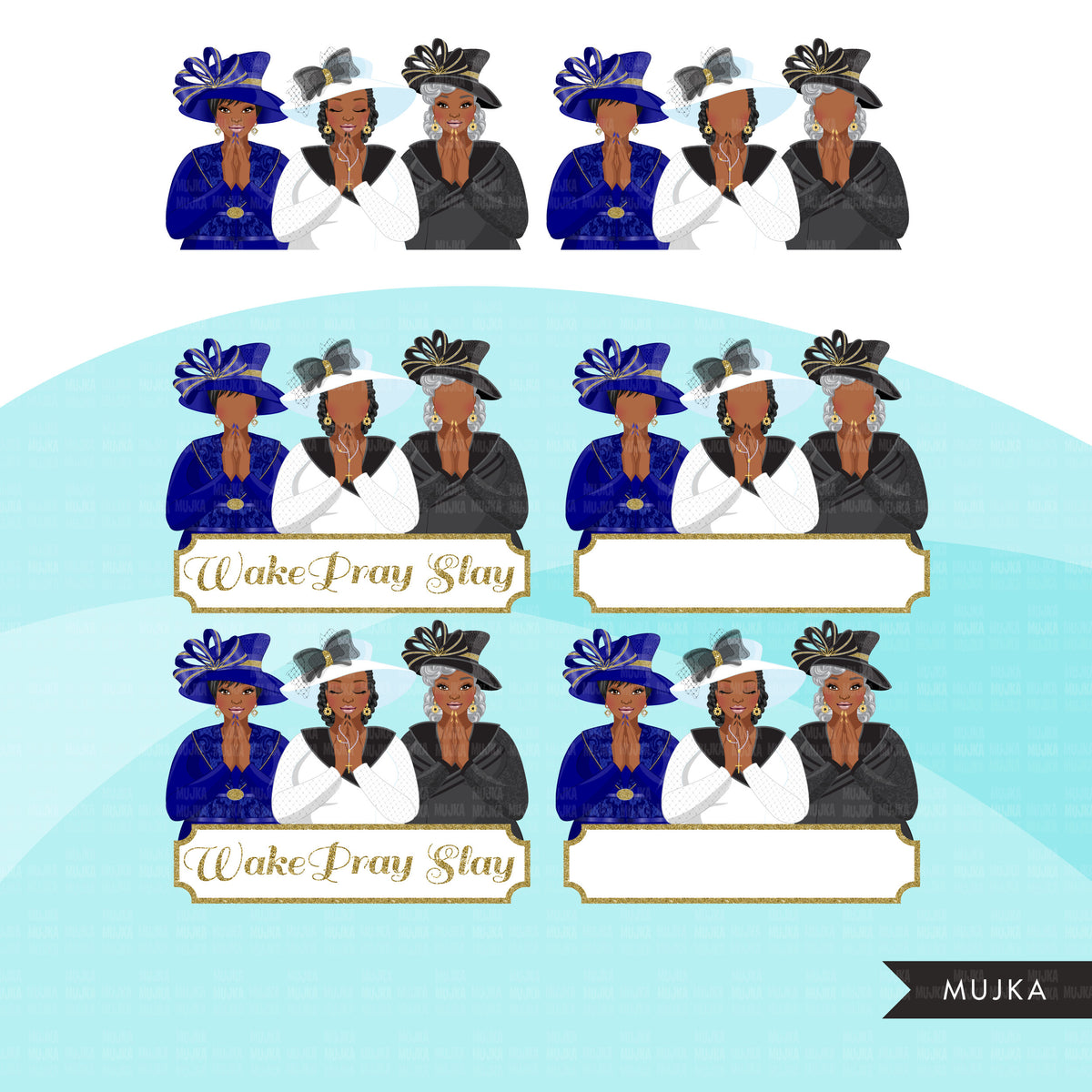 Church ladies clipart, 3 praying sisters sublimation designs, black cu – MUJKA CLIPARTS
