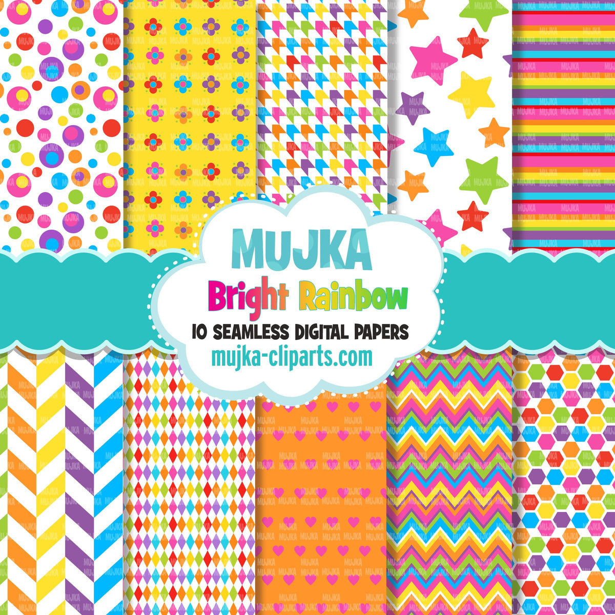 Rainbow Digital papers, seamless rainbow pattern, digital paper pack ...
