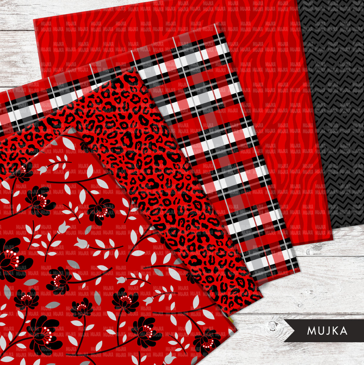 Red & Black Sorority digital papers, red seamless patterns, sublimatio ...