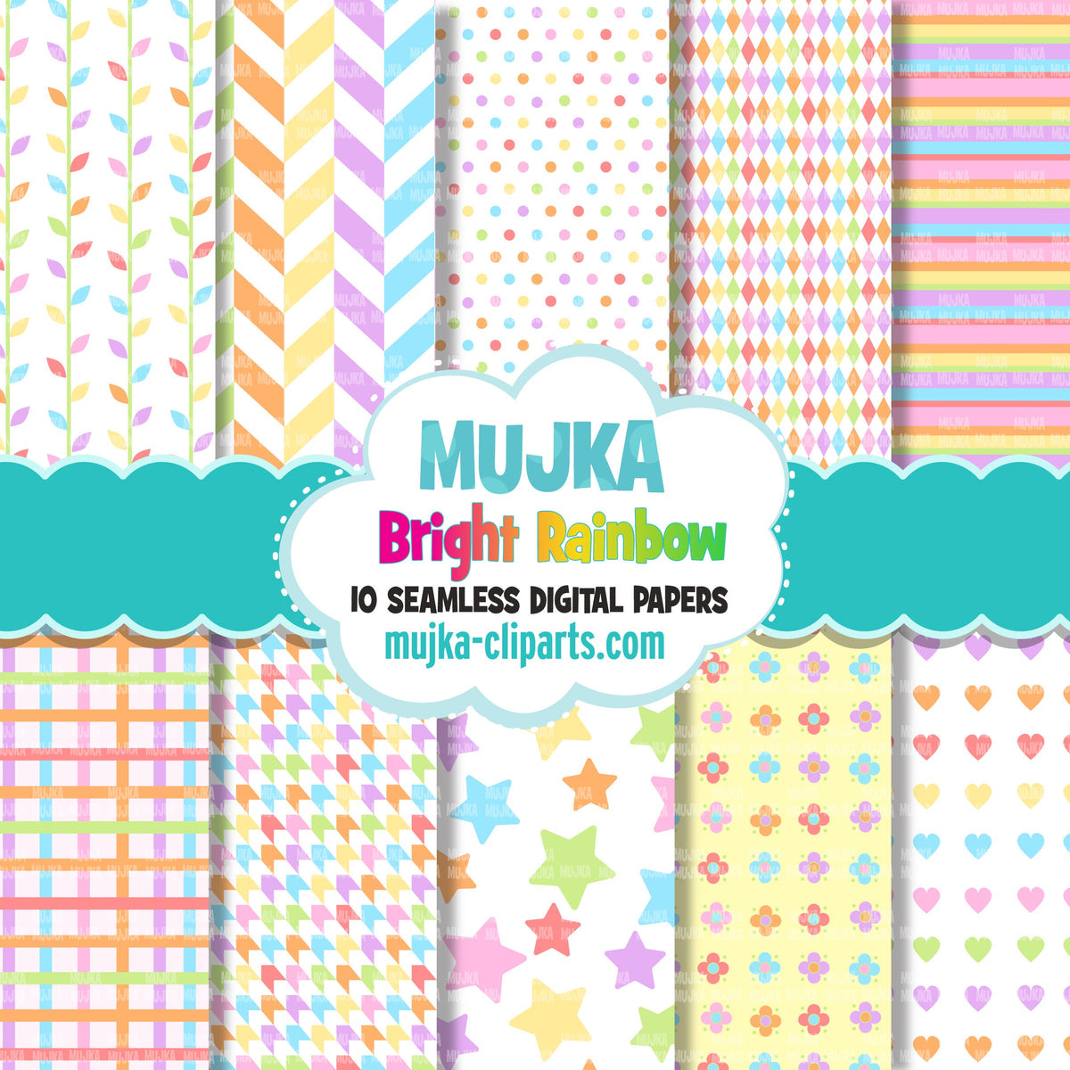 Rainbow Digital papers, seamless pastel rainbow pattern, digital paper ...