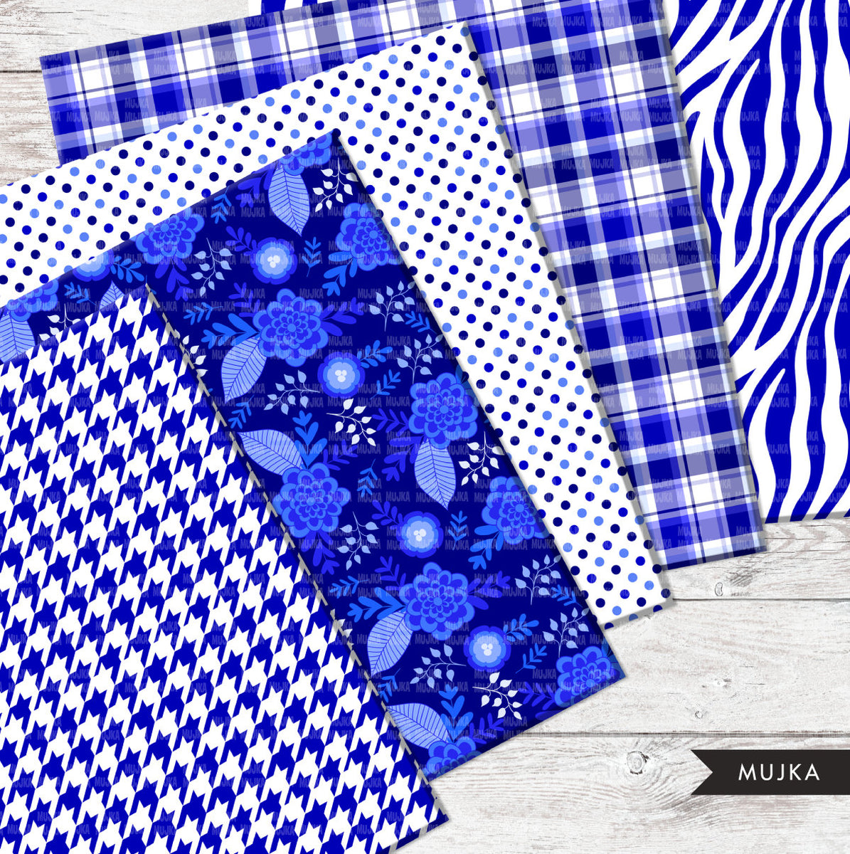 Royal Blue & White Sorority digital papers, blue seamless patterns, su ...
